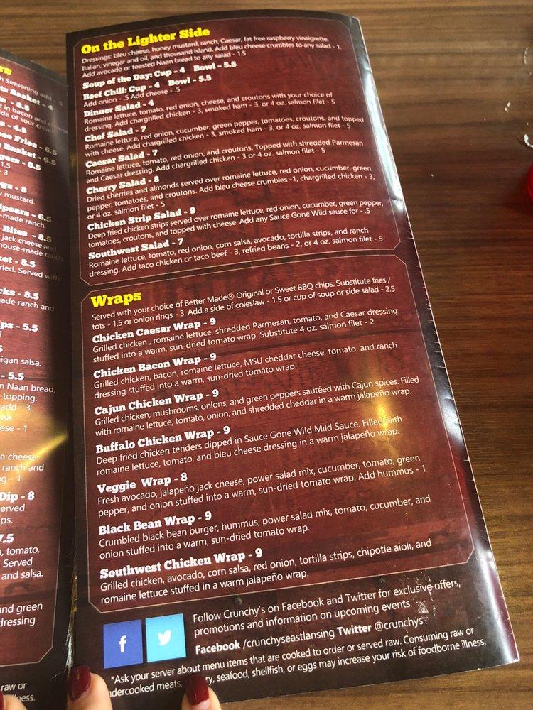 Menu at Crunchy's pub & bar, East Lansing, 254 W Grand River Ave