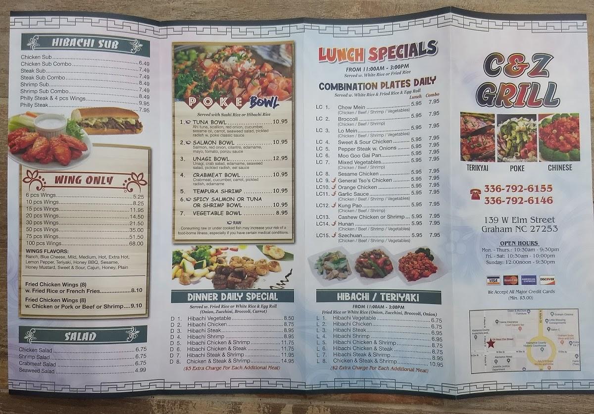 Menu at C & Z Grill restaurant, Graham