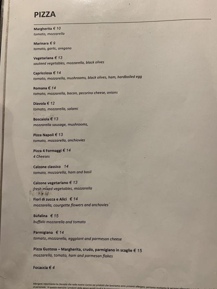 Menu at Cotto Restaurant, Rome
