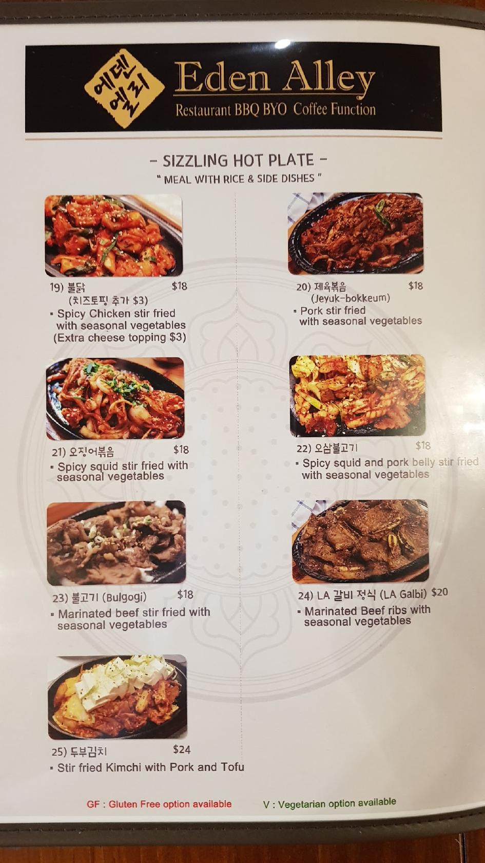 Menu at Eden Alley Korean Restaurant and Café, Christchurch
