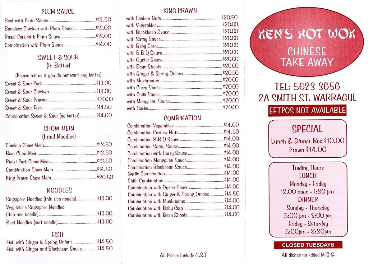 Ken's Hot Wok in Warragul - Restaurant menu and reviews