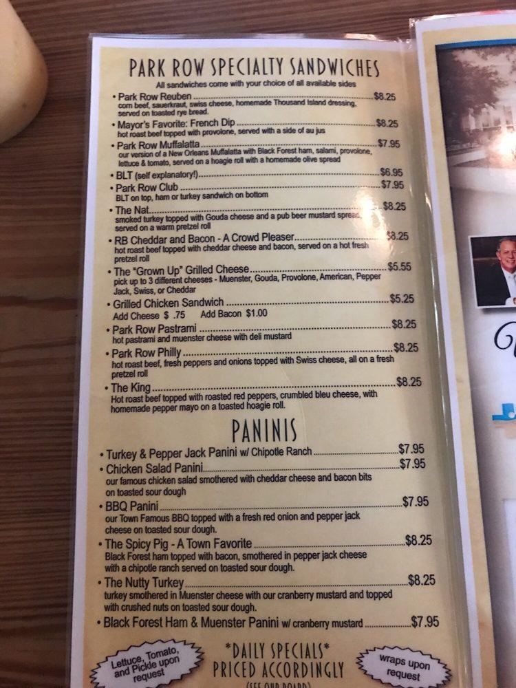 Menu at Park Row Market No. 1 restaurant, Edgefield