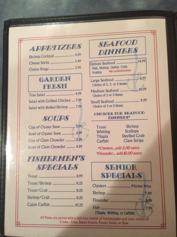 Menu at Sandpiper Seafood restaurant, Clinton