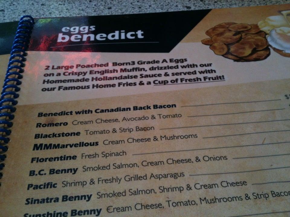 Menu at Sunshine Diner restaurant, Vancouver
