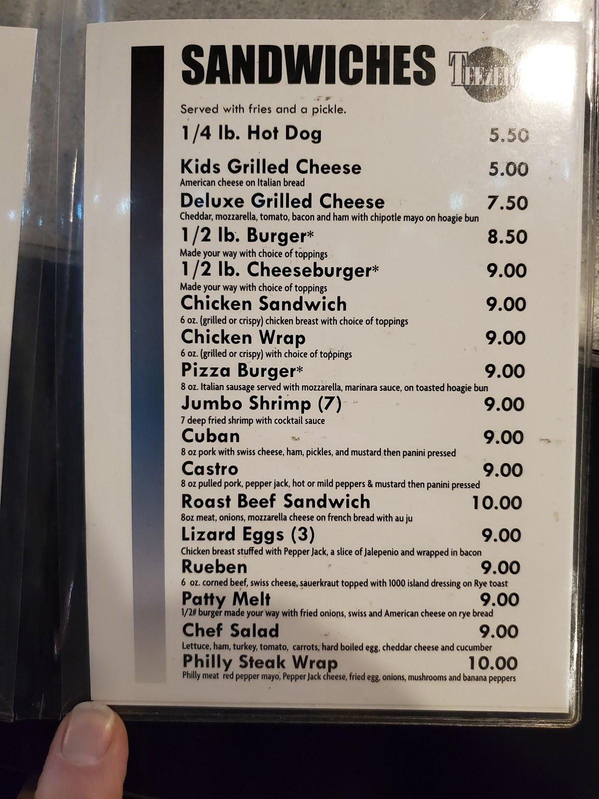 Menu at Teezers pub & bar, Racine