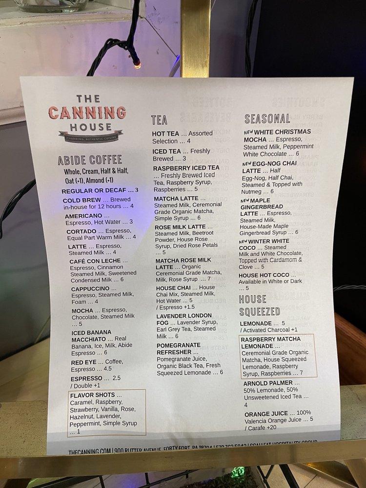 Menu at The Canning House restaurant, Forty Fort