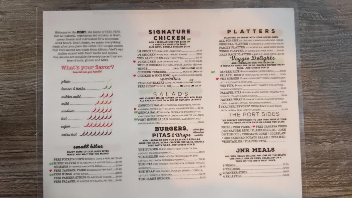 Menu at The Port of Peri Peri restaurant, Ballwin