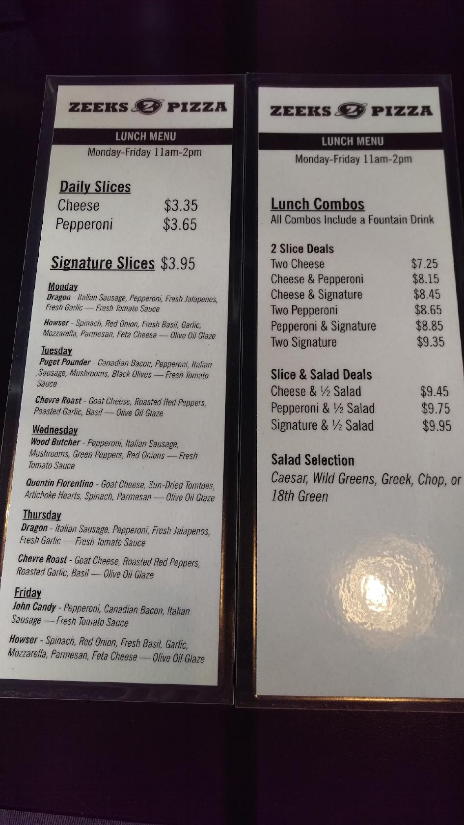 Menu at Zeeks Pizza pizzeria, Redmond, Cleveland St suite 100
