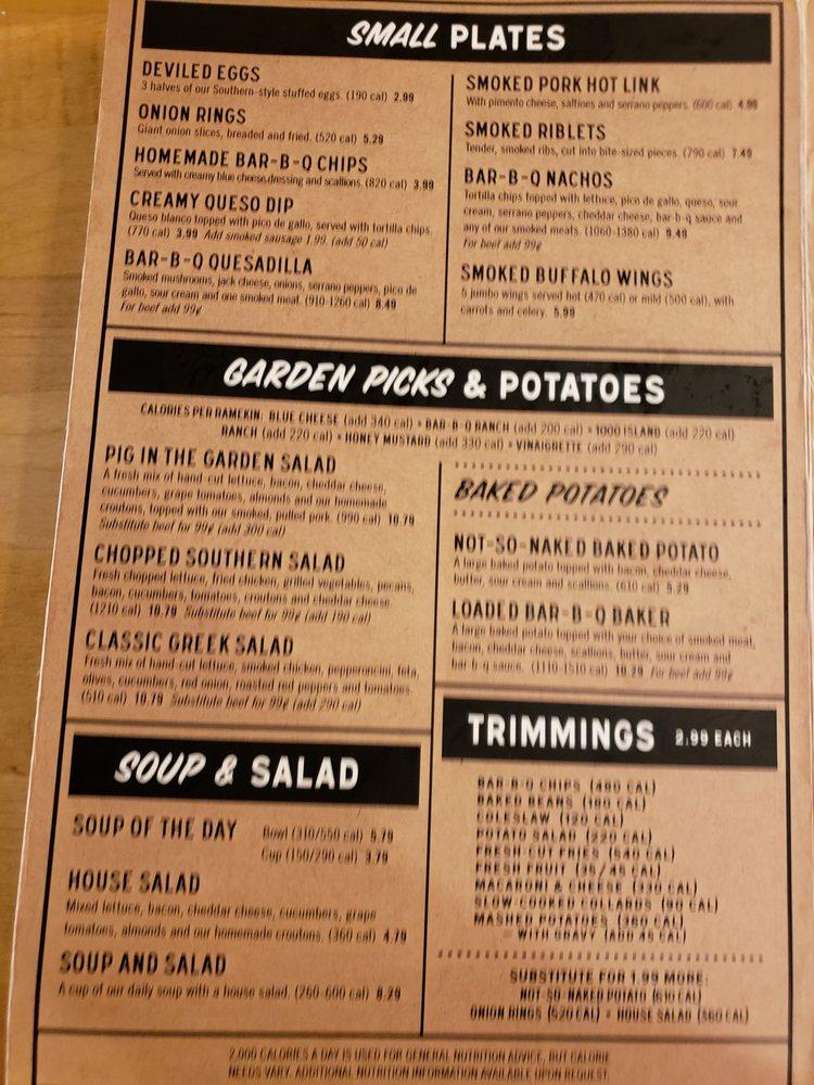 Menu at Jim 'N Nick's Bar-B-Q, Pooler