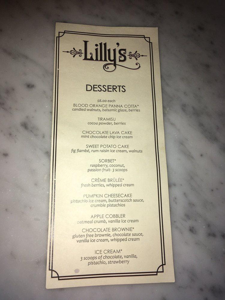 Menu at Lilly's restaurant, White Plains