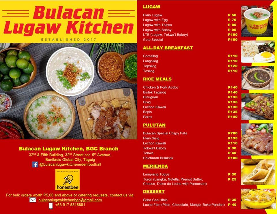 Menu at Bulacan Lugaw Kitchen restaurant, Taguig