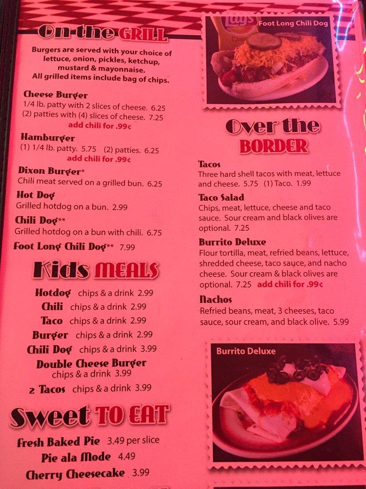 Menu at Dixon's Famous Chili Parlor restaurant, Independence