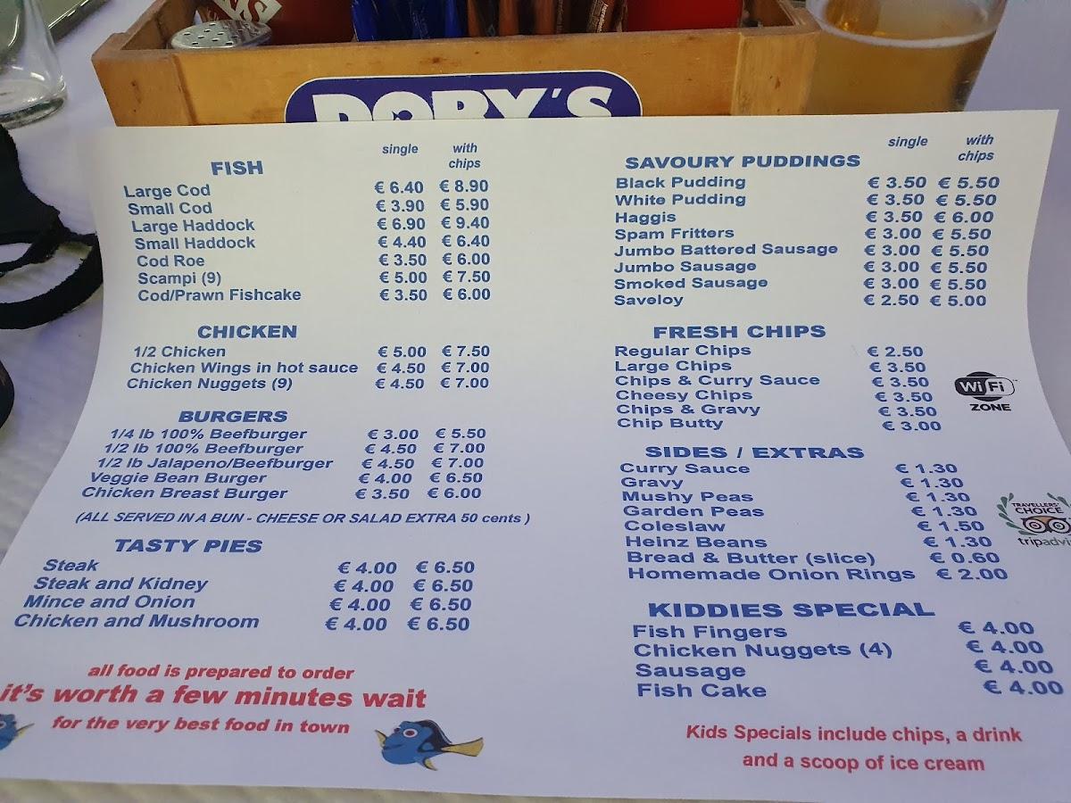 Menu at Dory's Chippy and Bar, Fuengirola