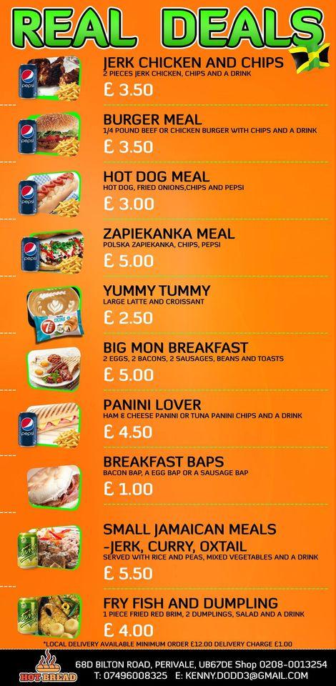 Menu at Hot Bread cafe, Greenford, 68d Bilton Rd
