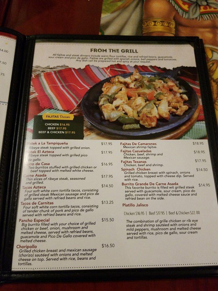 Menu at Los Aztecas restaurant, Pottstown