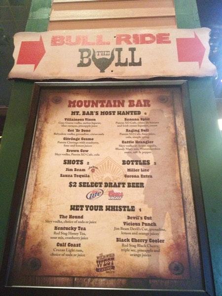 Menu at Mountain Bar, Atlantic City