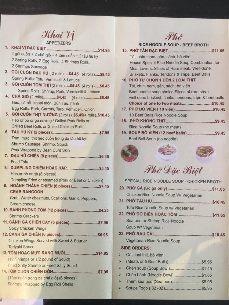 Menu at Pho Tan restaurant, Lakeland, S Combee Rd