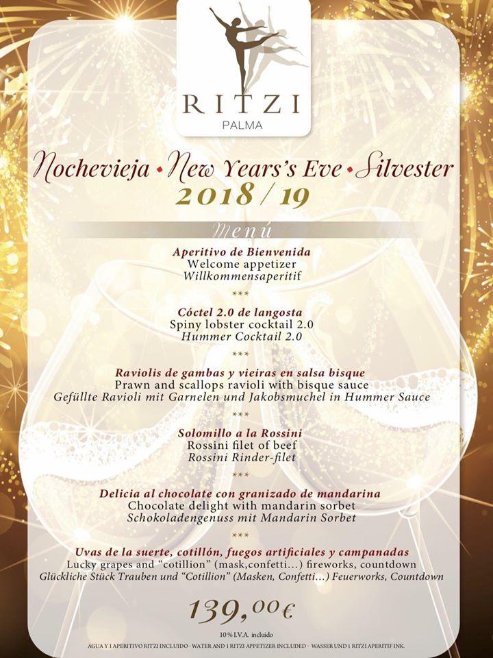 Menu at Ritzi Palma restaurant, Palma