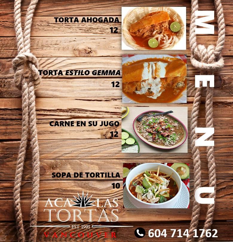 Menu at ACA Las Tortas restaurant, Canada