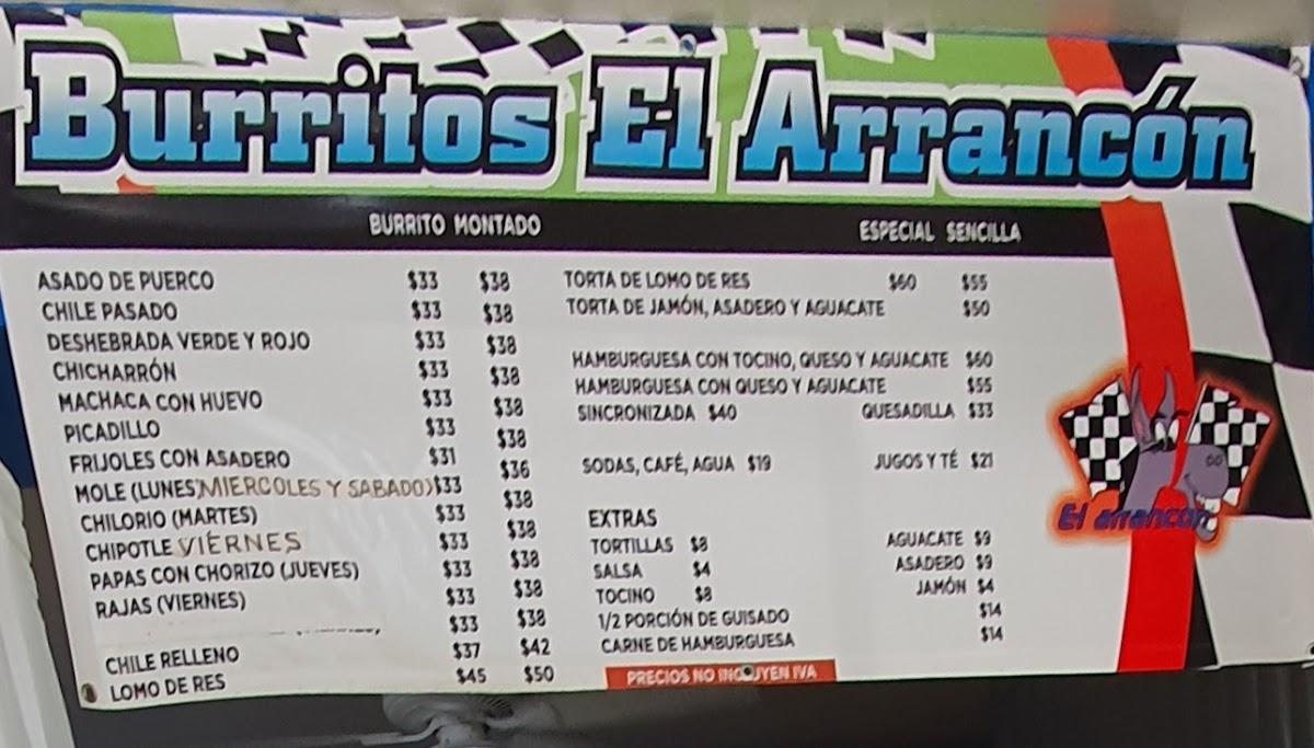 Carta del restaurante Burritos El Arrancón, Chihuahua, Blvrd Gustavo ...