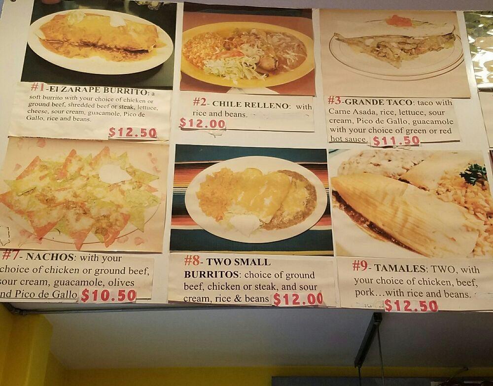 Menu at El Zarape restaurant, Juneau, Anka St