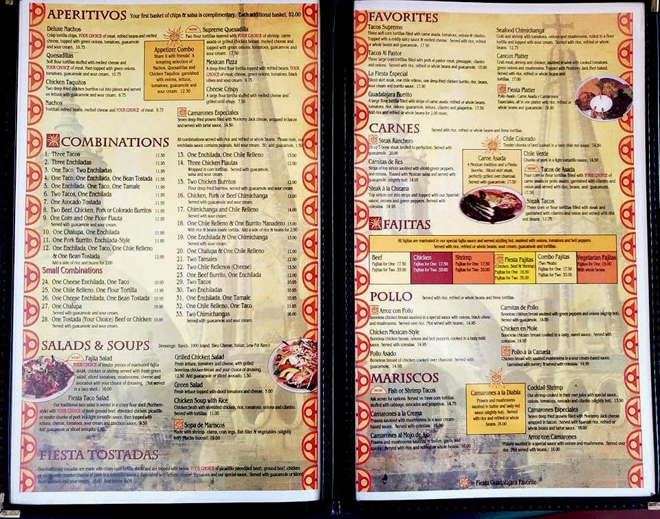 Menu at Fiesta Guadalajara pub & bar, Kuna, 780 W Avalon St