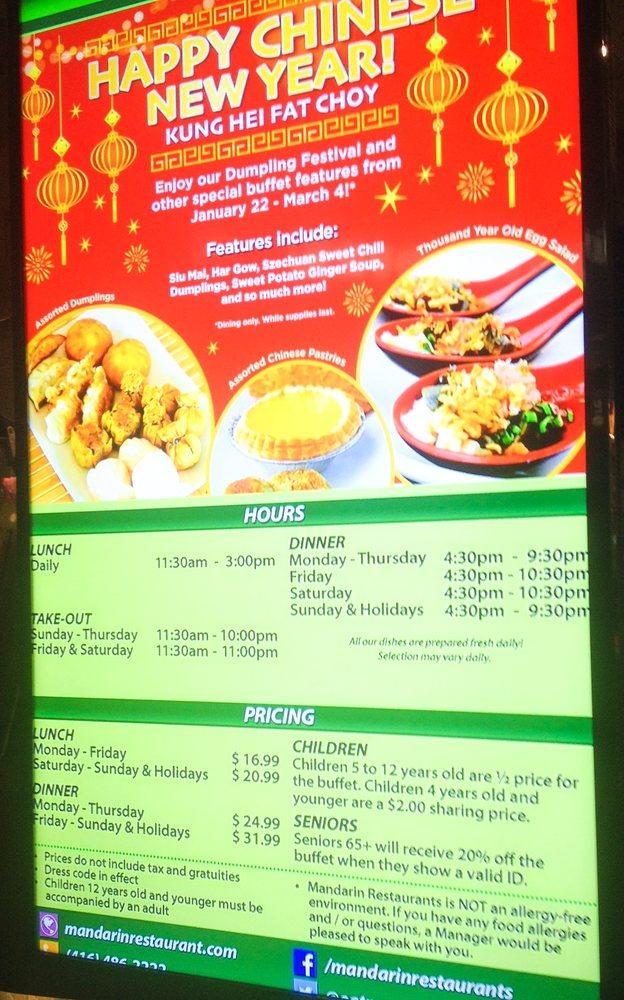 Menu at Mandarin Restaurant, Toronto, Yonge St
