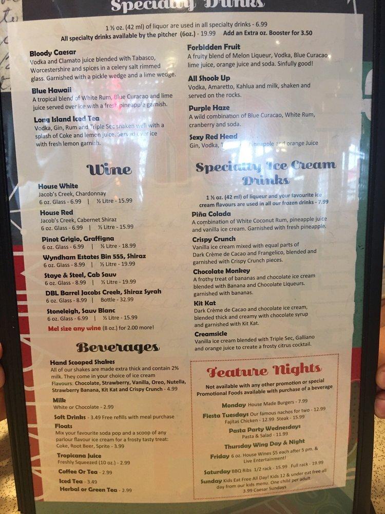 Menu at Melanie Pringles Restaurant, Whitby