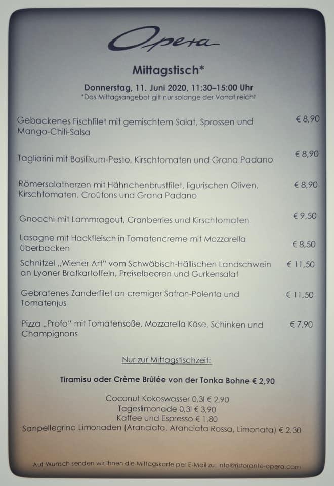 Speisekarte von Ristorante Opera restaurant, Hamburg