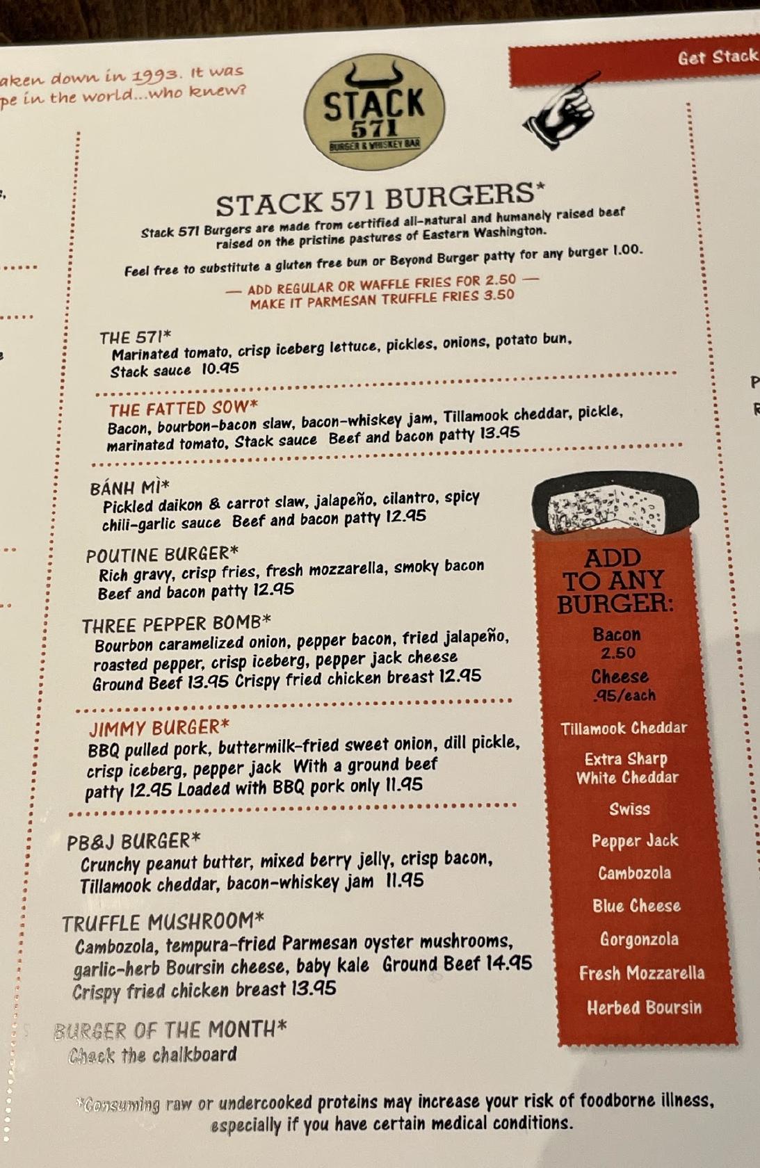 Menu at Stack 571 Burger and Whiskey Bar - Kirkland, Kirkland