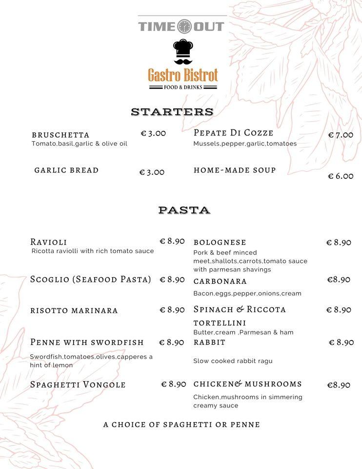 Menu au Time Out fast food, San Pawl il-Baħar