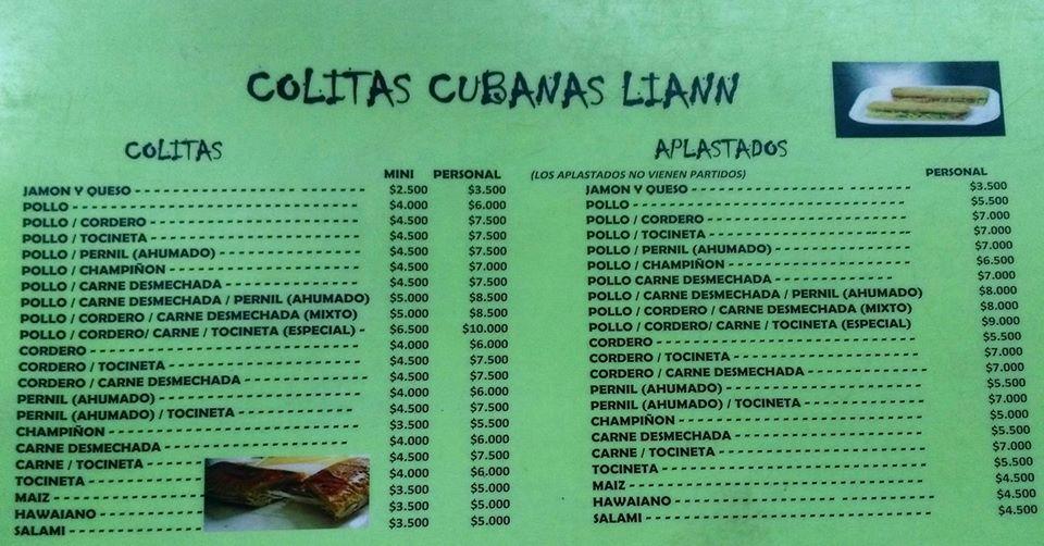 Menu at Colitas Cubanas Liann restaurant, Cali, Cl. 71a Nte. #03 #4 Norte