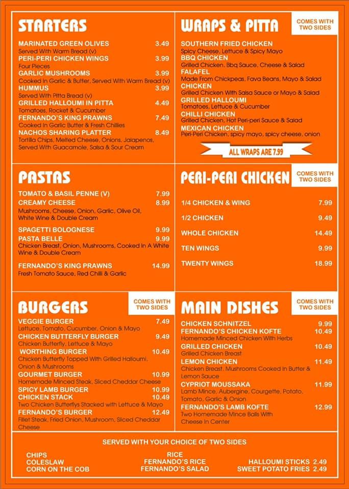 Menu at Fernando's Grill pub & bar, Worthing