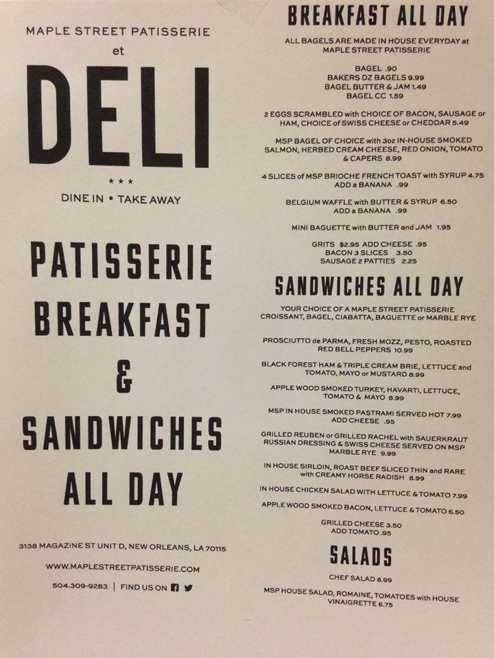 Menu at Maple Street Patisserie Et Deli cafe, New Orleans