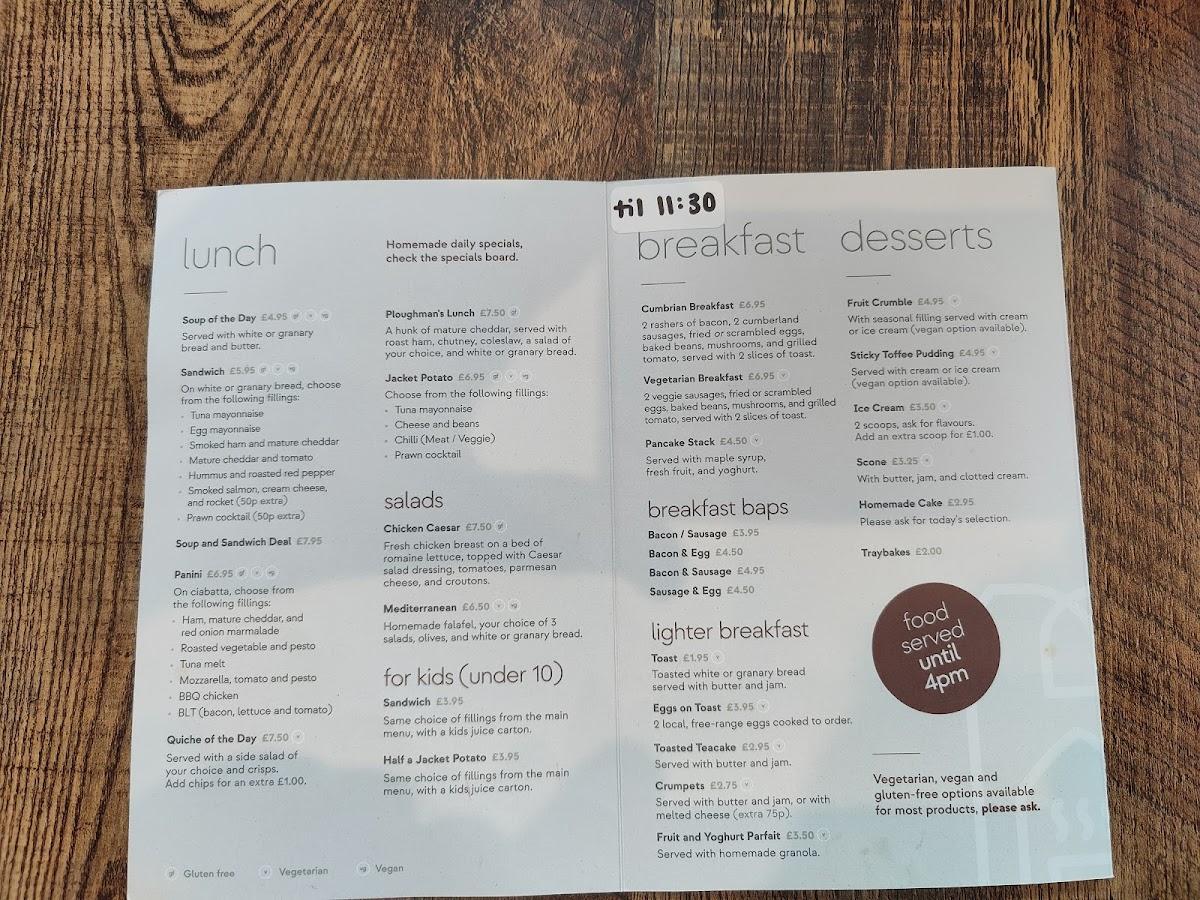 Menu at The Abbey Kitchen cafe, Shap