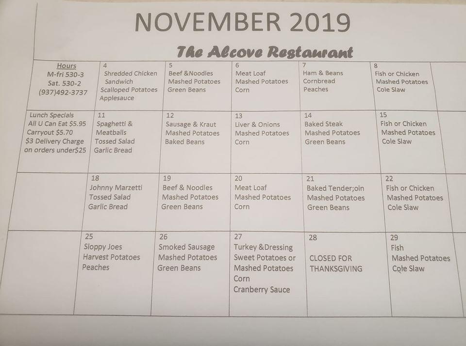 Menu at Alcove Restaurant, Sidney