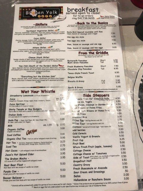 Menu at Broken Yolk Inc restaurant, Holiday