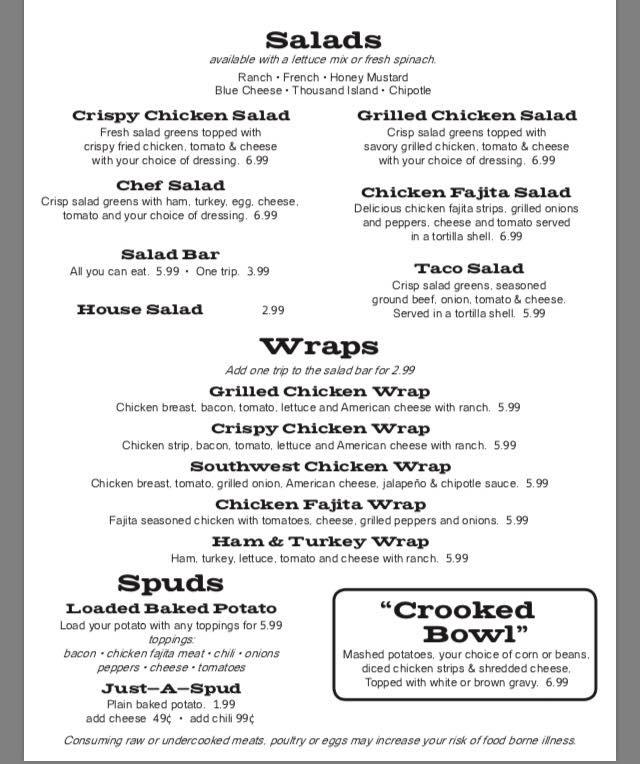 Menu at Wildcat Cafe, Seiling, 208 S Main St