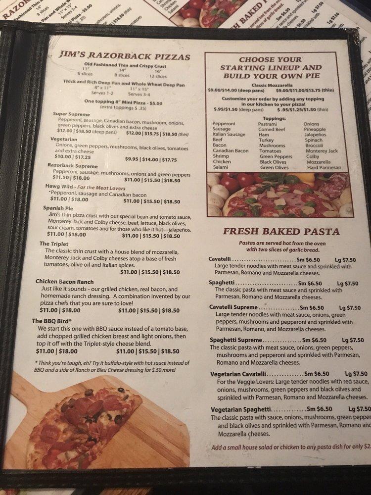 Menu at Jim's Razorback Pizza - Maumelle pizzeria, Maumelle, AR-365