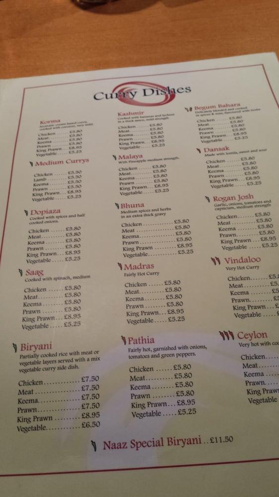 Menu at Naaz Indian Cuisine restaurant, Mansfield