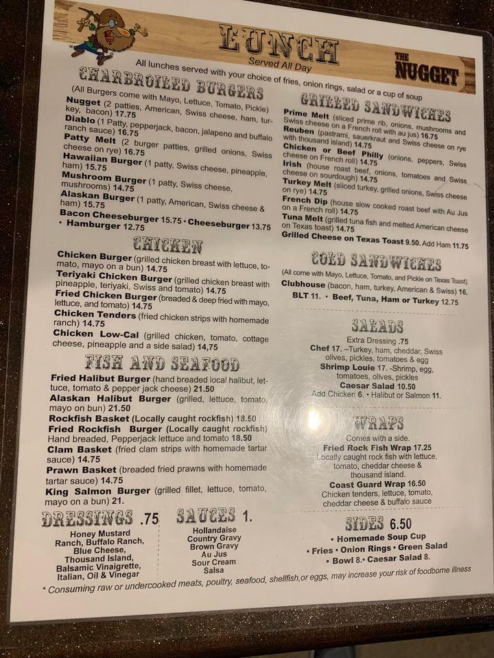 Menu at Nugget Restaurant, Sitka