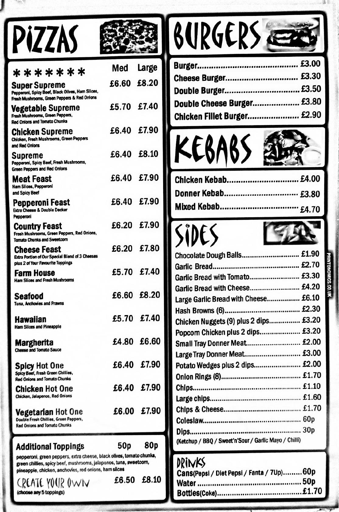 Menu at Pizza Hot pizzeria, Whaley Bridge