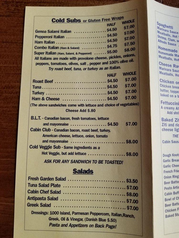 Menu at The Cabin pizzeria, Bath