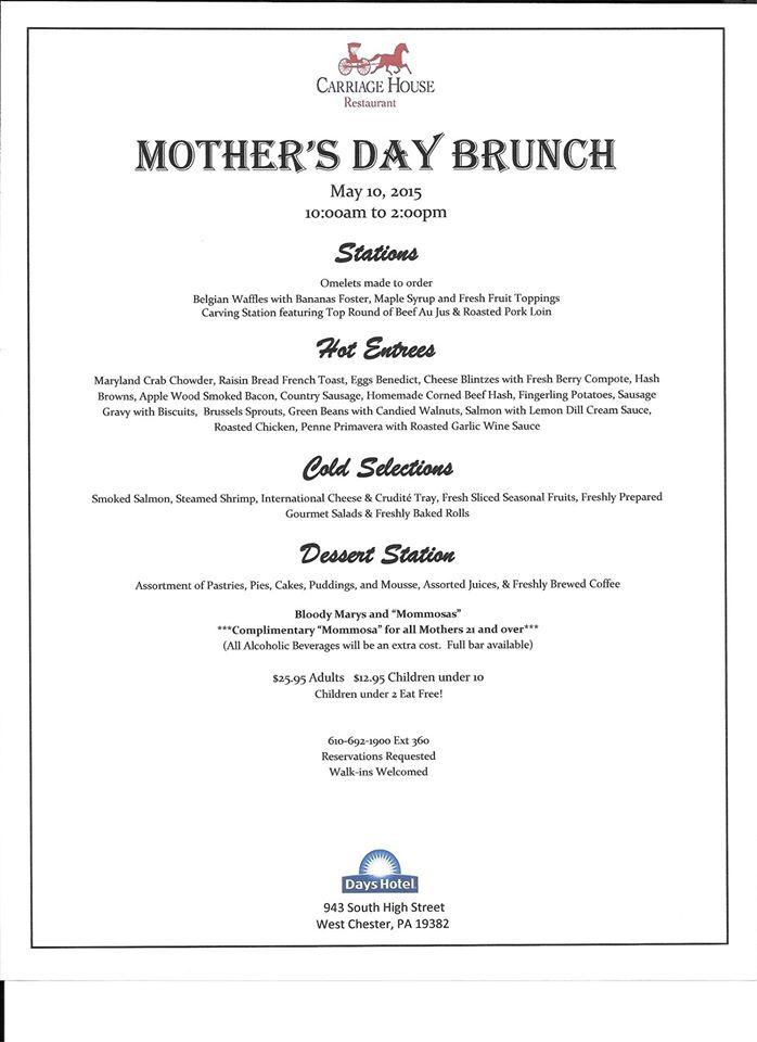 Menu at Carriage House Restaurant, West Chester