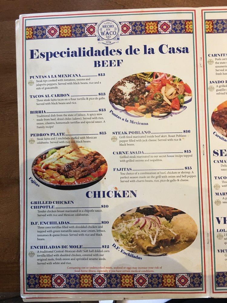 Menu at Hecho En Waco Mexican Cuisine restaurant, Waco