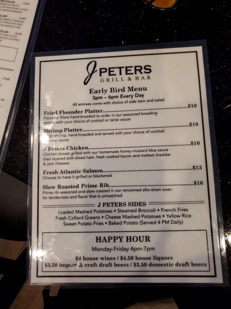 Menu at J Peters Grill & Bar - Carolina Forest, Myrtle Beach