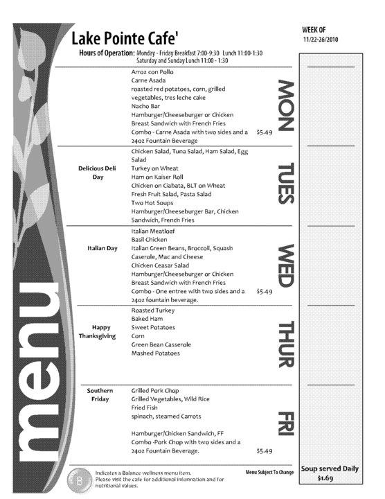 Menu at Lake Pointe Cafe' at Lake Pointe Medical Center, Rowlett