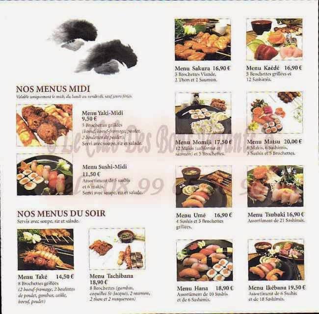Menu at Ma Thai restaurant, Paris