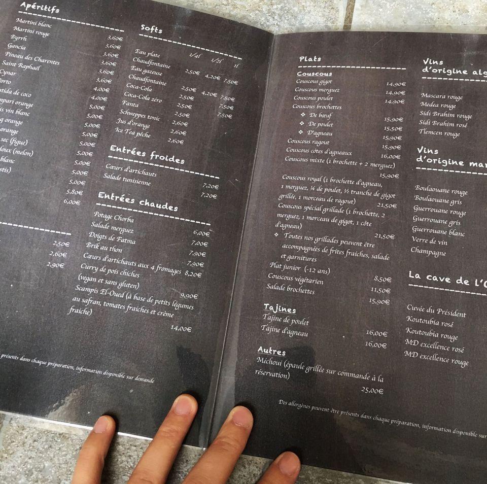 Menu at Restaurant Oasis, Charleroi, Rue Charles Dupret 10