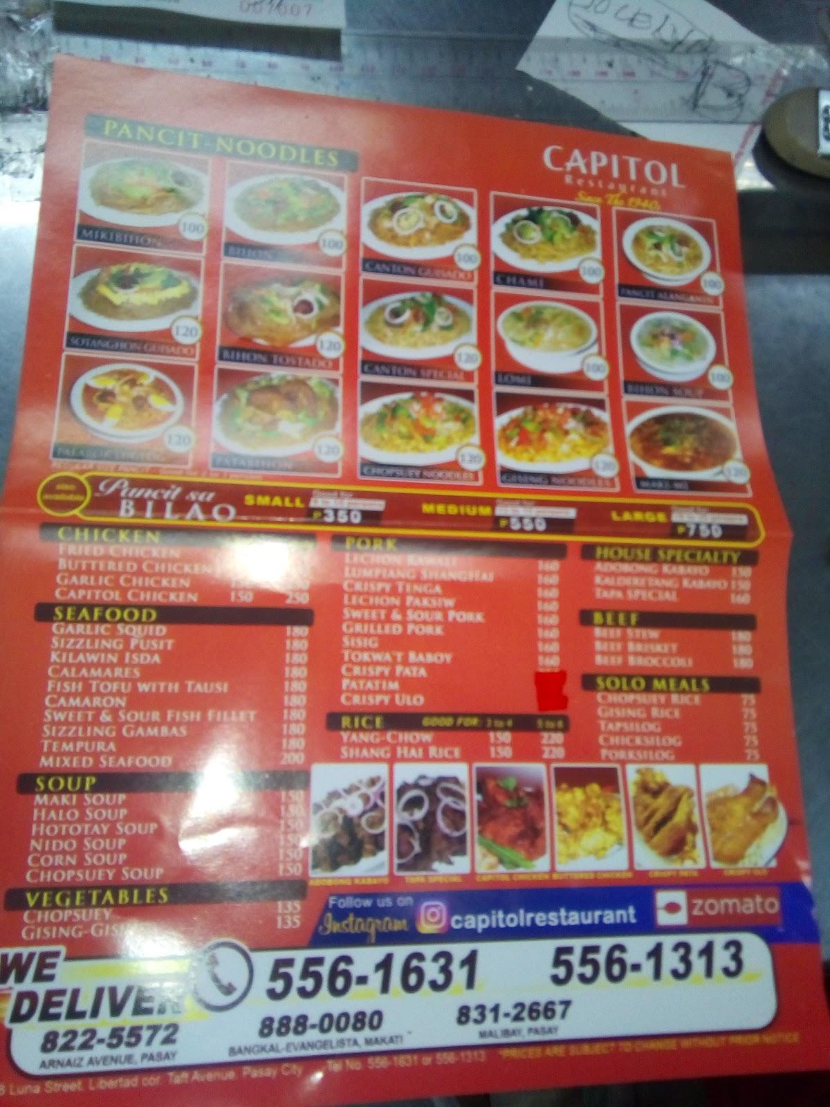Menu at Capitol Restaurant Taft, Pasay, 2358 A.Luna